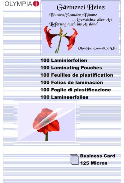 Olympia Kartvizit Business Laminasyon PVC Poşeti 125 Micron