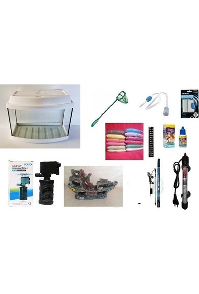 Kanki Pet Akvaryum 65 Cm Lüks Beyaz Kapak Bombeli Full Set
