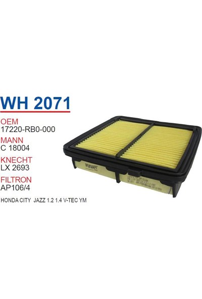 Wunder Honda City Jazz 1.2 1.4 V - Tec Yeni Model Hava Filtresi Oem No:17220 - Rb0 - 000 Wunder Honda City Jazz 1.2 1.4 V - Tec Yeni Model Hava Filtresi Oem No:17220 - Rb0 - 000