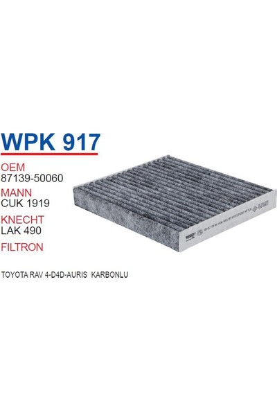 Wunder Toyota Rav 4 - D4D - Auris Karbonlu Polen Filtresi Oem No:87139 - 52020 Wpk917 Wunder Toyota Rav 4 - D4D - Auris Karbonlu Polen Filtresi Oem No:87139 - 52020 Wpk917