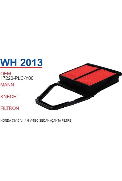 Wunder Honda Civic Vı 1.6 V - Tec Sedan (Çanta Filtre) Hava Filtresi Oem No:17220 - Plc - Y00 Wunder Honda Civic Vı 1.6 V - Tec Sedan (Çanta Filtre) Hava Filtresi Oem No:17220 - Plc - Y00