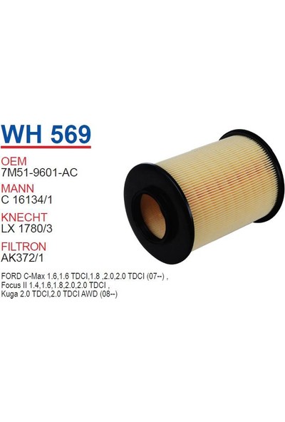 Wunder Ford Focus 1.6 Tdcı Yeni Model Hava Filtresi Oem No: 7M51 - 9601 - Ac Wunder Ford Focus 1.6 Tdcı Yeni Model Hava Filtresi Oem No: 7M51 - 9601 - Ac