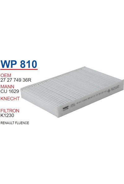 Wunder Renault Fluence Polen Filtresi Oem No: 272774936R Wunder Renault Fluence Polen Filtresi Oem No: 272774936R