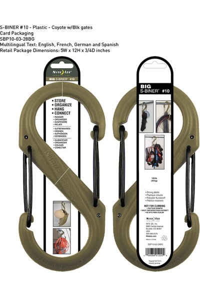 Nite-İze S-Biner Plastik Size 10 Coyote/Blk Gate Nite-İze S-Biner Plastik Size 10 Coyote/Blk Gate
