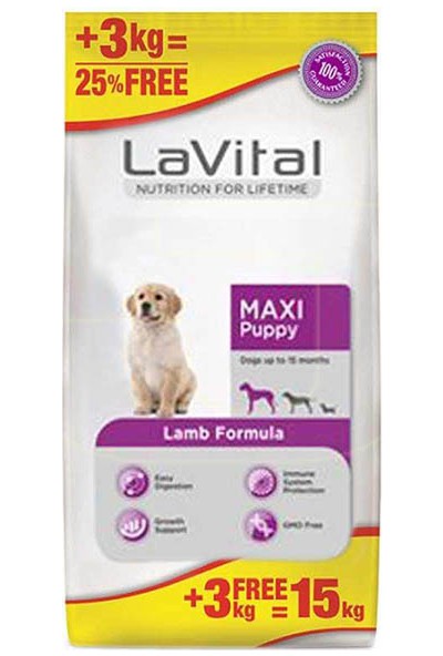 La Vital Maxi Puppy Lamb Kuzu Etli Yavru Köpek Maması 12+3 Kg Entegre Paket La Vital Maxi Puppy Lamb Kuzu Etli Yavru Köpek Maması 12+3 Kg Entegre Paket