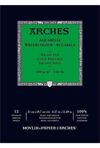 Arches Suluboya Blok Defter - Orta Doku - 300 gr A4 12 Yp. Arches Suluboya Blok Defter - Orta Doku - 300 gr A4 12 Yp.