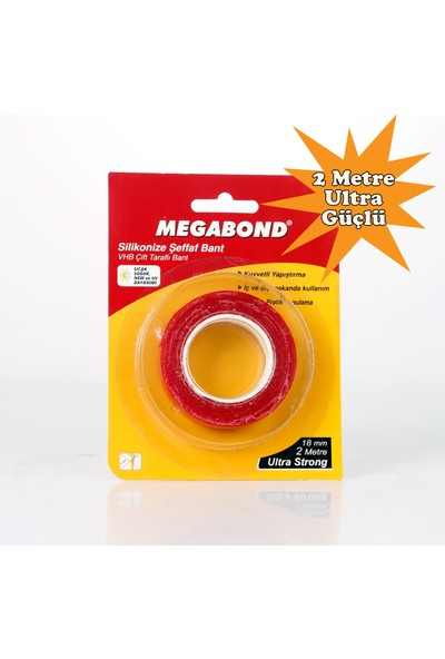 Megabond Silikonlu Çift Taraflı Bant 2 Metre Megabond Silikonlu Çift Taraflı Bant 2 Metre