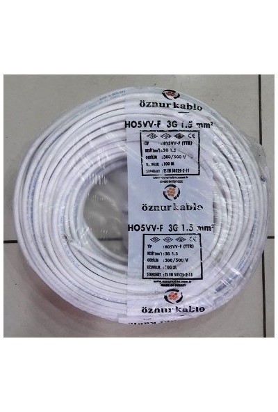 Öznur 3X1,5 Ttr Kablo 100Mt Beyaz Renk Öznur 3X1,5 Ttr Kablo 100Mt Beyaz Renk