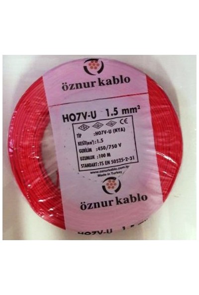 Öznur 1,5 Mm Nya Kablo Tek Damar Kırmızı Öznur 1,5 Mm Nya Kablo Tek Damar Kırmızı
