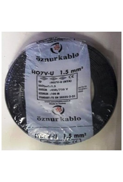 Öznur 1,5 Mm Nya Kablo Tek Damar Siyah Öznur 1,5 Mm Nya Kablo Tek Damar Siyah