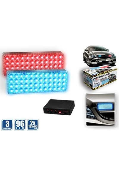 Çakar Çakar Oto Polis Led 96 Ledli Flaşlı Çakar Lambasi Mavi Kırmızı
