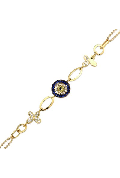 AltınSepeti Kelebek Motifli Nazar Boncuğu Altın Bileklik AS125BL