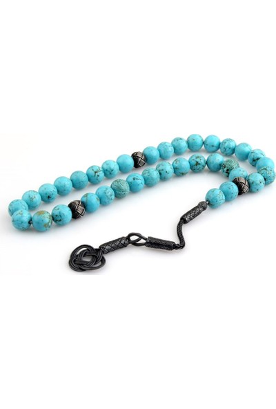 İnan Tesbih Turkuaz Taşı 1000 Ayar Gümüş Kazazlı Tesbih
