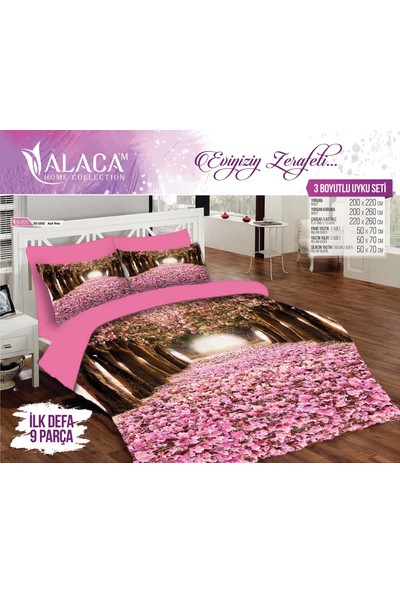 Alaca Çift Kişilik 3 D Saten Uyku Seti Aşkyolu