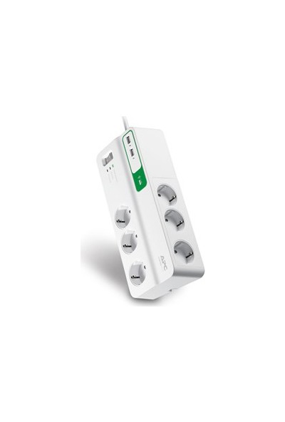 Schneider Electric APC 6'lı Akım Korumalı Priz + 2 USB Hızlı Şarj, PM6U-GR