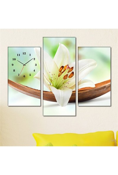 Tabloshop -Acacia Bowl Lily 3 Parçalı Simetrik Canvas Tablo Saat - 80X60cm Tabloshop -Acacia Bowl Lily 3 Parçalı Simetrik Canvas Tablo Saat - 80X60cm