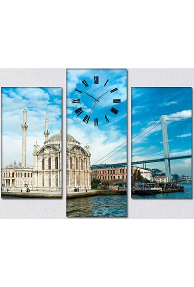 Tabloshop - Ortaköy Camii 3 Parçalı Simetrik Canvas Tablo Saat - 80X60cm Tabloshop - Ortaköy Camii 3 Parçalı Simetrik Canvas Tablo Saat - 80X60cm
