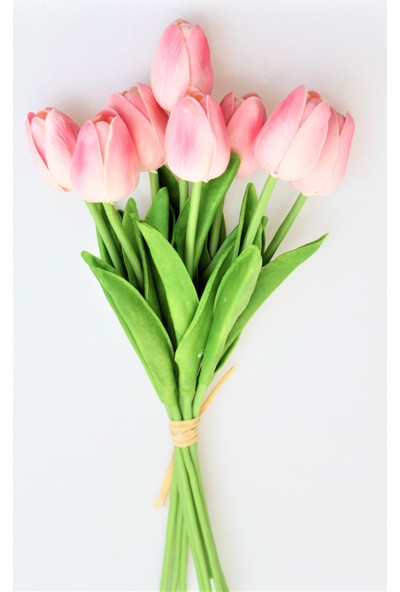 Yapay Çiçek Deposu Yapay 8li Islak Lale Buketi Gerçek Doku Açık Pembe