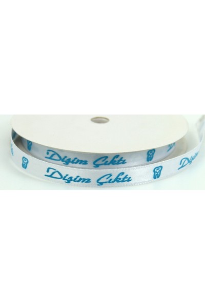 Elitparti Mavi Dişim Çıktı Desenli Saten Kurdele (1 Cm)