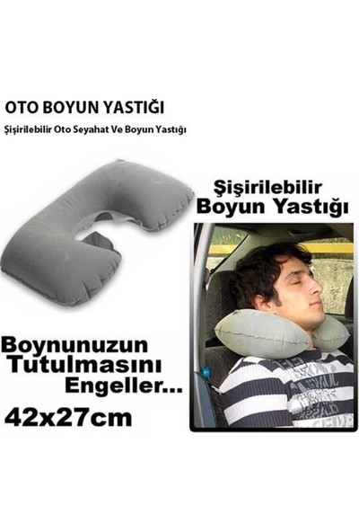 Nettedarikcisi Oto Seyahat Boyun Yastığı Şişme Gri