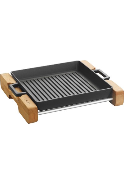 Lava Ahşap Standlı Döküm Demir Izgara Tava 26x26 cm Lava Ahşap Standlı Döküm Demir Izgara Tava 26x26 cm