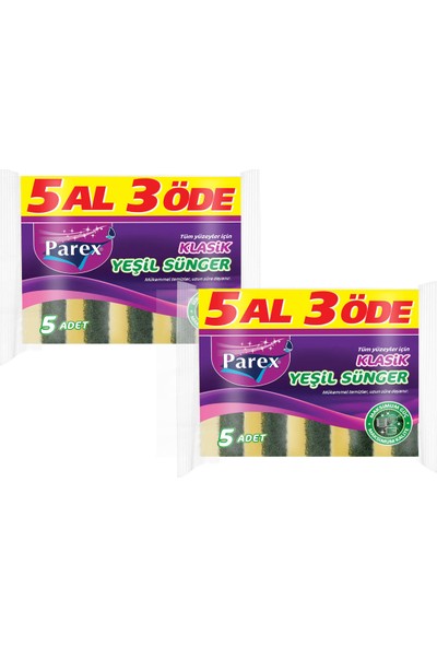 Parex 10 Adet Klasik Yeşil Bulaşık Süngeri Düz