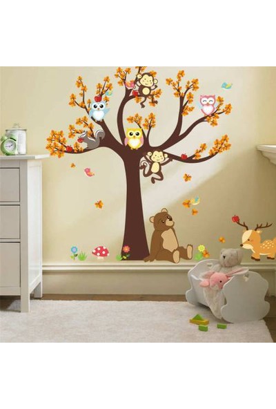 Cosy Home Gift Çocuk Ve Bebek Odası Orman Ağaç Maymun Kelebek Ayı Geyik Baykuş Duvar Görsel Sticker Cosy Home Gift Çocuk Ve Bebek Odası Orman Ağaç Maymun Kelebek Ayı Geyik Baykuş Duvar Görsel Sticker
