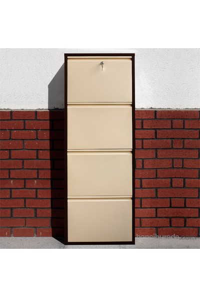 Gadahome Kilitli Kahve Krem 4'lü Metal Ayakkabılık