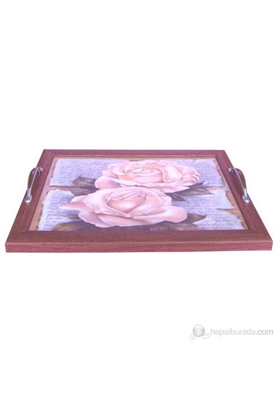 T-Tray Kulplu Tepsi White Rose Ceviz