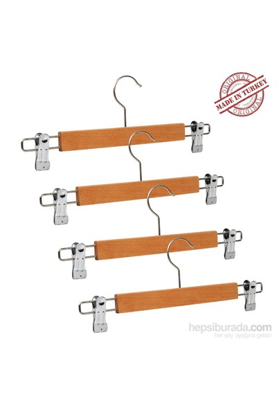Nyn Ahşap Askı 4'Lü Mandallı Pantolon Etek Askısı Naturel Kayın Ağacı