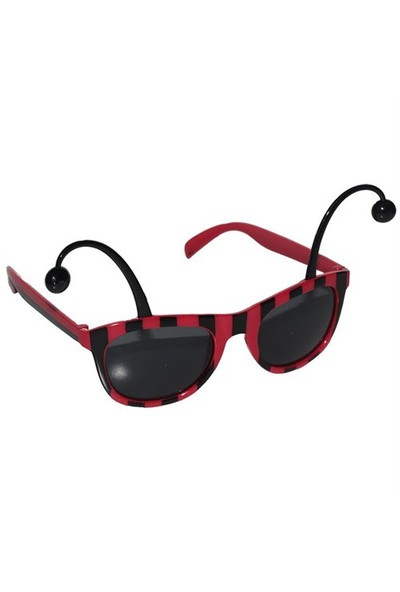 Pandoli Antenli Uğur Böceği Gözlük Kırmızı Siyah Çizgili Parti Gözlüğü