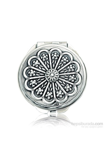 Bayan Lili Gümüş Papatya Motifli Kapaklı Ayna