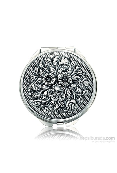 Bayan Lili Gümüş Gül Motifli Kapaklı Ayna