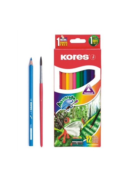 Kores Aquarel Boya Kalemi Kalemtraş + Fırça 12'li Kores Aquarel Boya Kalemi Kalemtraş + Fırça 12'li