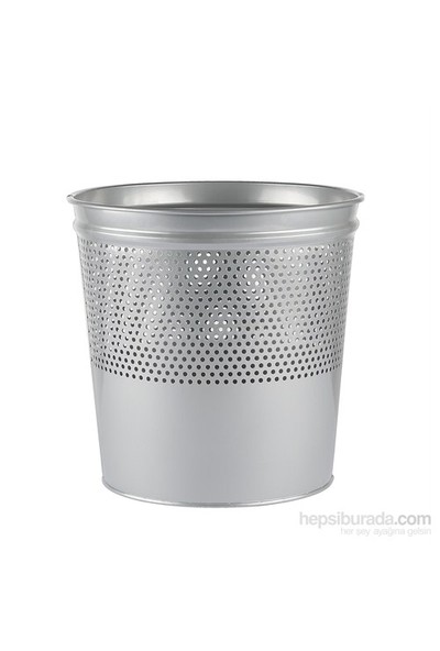 Büro Tipi Metal Çöp Kovası - Gri (Yarıya Kadar Delikli)