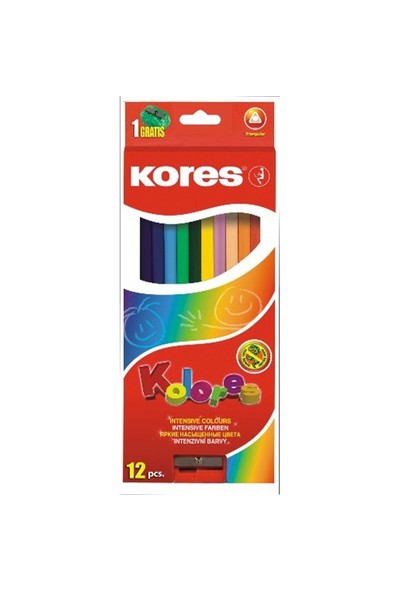 Kores Kuru Boya Kalemi 12'li (Üçgen Gövde) - Kalemtraş Hediyeli Kores Kuru Boya Kalemi 12'li (Üçgen Gövde) - Kalemtraş Hediyeli