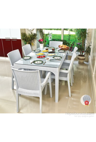 Holiday Rattan Plastik Oturma Grubu (90X150 Camlı Masa + 6 Rattan Koltuk) Rattan Sehpa Hediyeli Holiday Rattan Plastik Oturma Grubu (90X150 Camlı Masa + 6 Rattan Koltuk) Rattan Sehpa Hediyeli