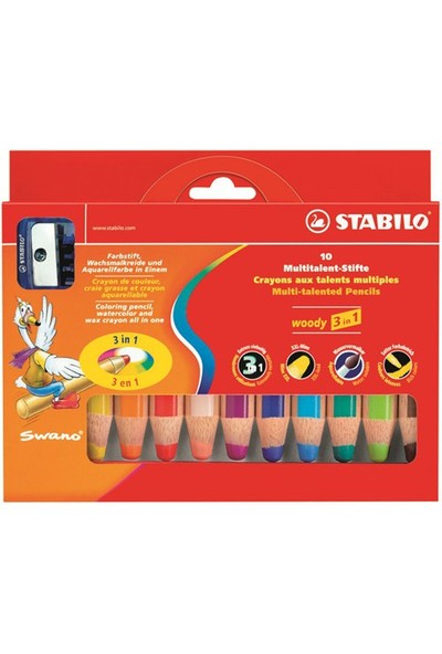 Stabilo Woody Boya Kalemi 3in1 10 Renk + Kalemtıraş Stabilo Woody Boya Kalemi 3in1 10 Renk + Kalemtıraş