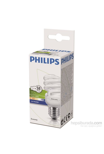Philips EconomyTwister 12W Beyaz Işık Normal Duy Philips EconomyTwister 12W Beyaz Işık Normal Duy