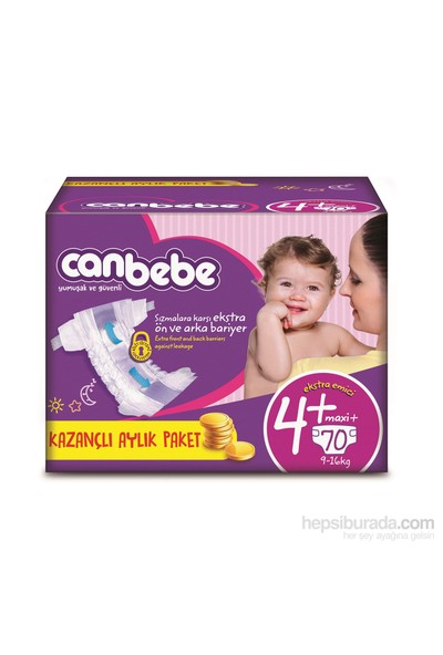 Canbebe Bebek Bezi Aylık Paket 4+ Beden 70 Adet Canbebe Bebek Bezi Aylık Paket 4+ Beden 70 Adet