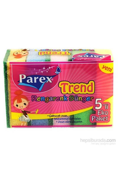 Parex Rengarenk Düz Sünger 5'li