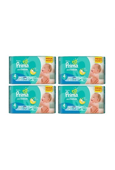 Prima Bebek Bezi Aktif Bebek Mega 2'li Paket 4 Beden 200 Adet Prima Bebek Bezi Aktif Bebek Mega 2'li Paket 4 Beden 200 Adet