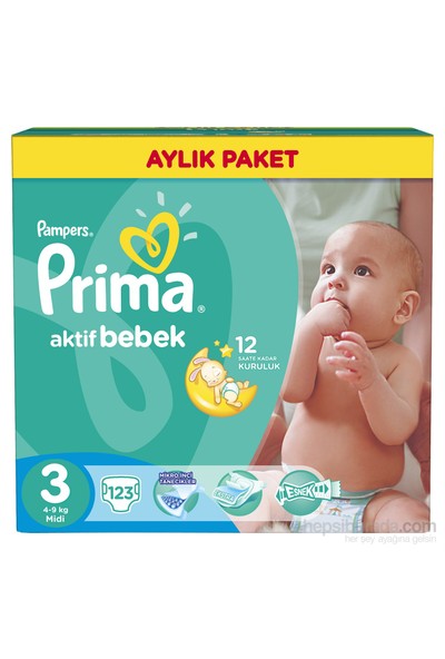 Prima Bebek Bezi Aktif Bebek Aylık Paket 3 Beden 123 Adet Prima Bebek Bezi Aktif Bebek Aylık Paket 3 Beden 123 Adet