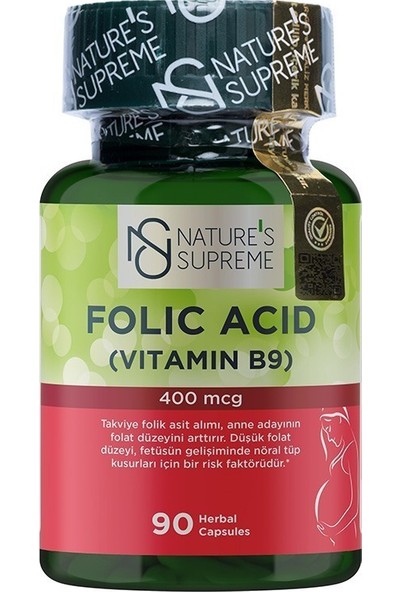 Nature's Supreme Folic Acid 400 Mcg 90 Kapsül Nature's Supreme Folic Acid 400 Mcg 90 Kapsül