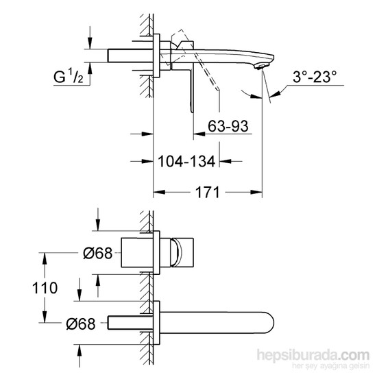 Grohe Eurostyle Cosmopolitan İki Delikli Duvardan Lavabo Fiyatı