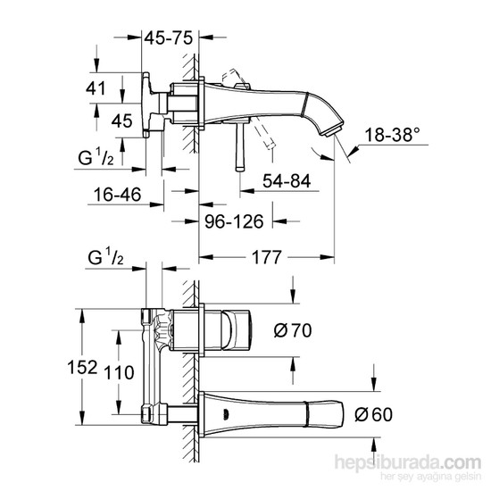 Grohe Grandera İki Delikli Duvardan Lavabo Bataryası - Fiyatı