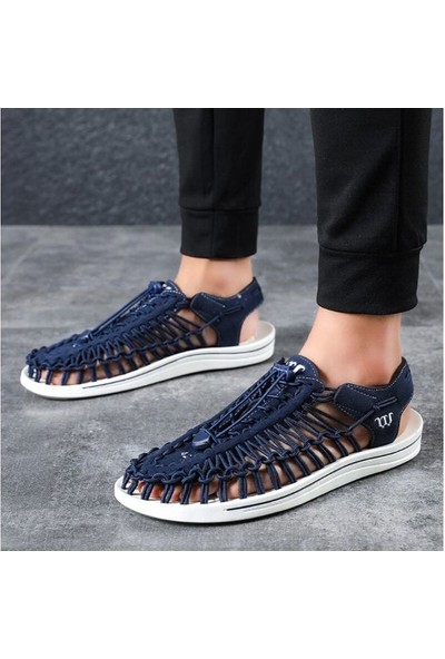 Menico Örme Nefes Hollow Out Yumuşak Sole Casual Plaj Sandalet - Mavi (Yurt Dışından)