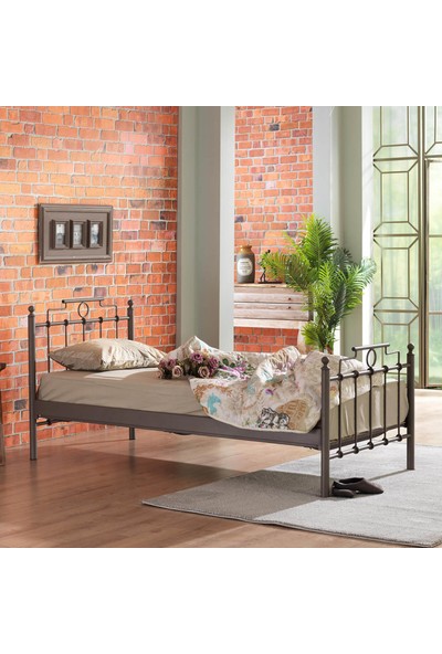 Unimet Hatkus Tek Kişilik Ferforje Metal Karyola-Kahverengi Unimet Hatkus Tek Kişilik Ferforje Metal Karyola-Kahverengi