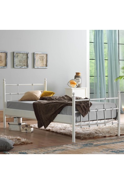 Unimet Lalas Tek Kişilik Ferforje Metal Karyola-Beyaz Unimet Lalas Tek Kişilik Ferforje Metal Karyola-Beyaz