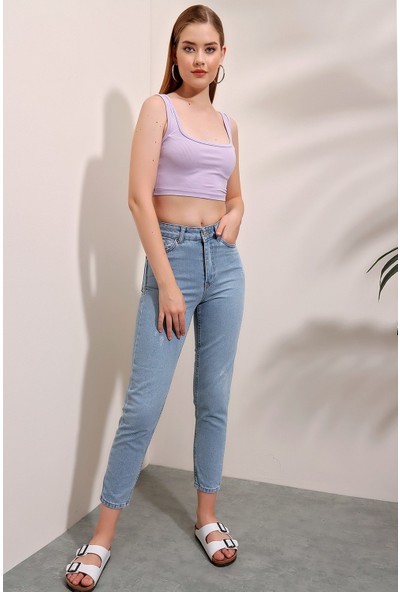 Butikburuc Kadın Açık Mavi Mom Kot Pantolon